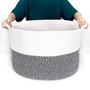 Annecy XXLarge Cotton Rope Basket (Set of 2), Woven Baby Laundry Basket with Handle for Toy, Towels, Pillows, Decorative Basket for Blankets