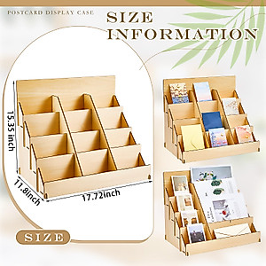 Wenqik 4 Tier 12 Shelves Greeting Card Display Stand Wooden Multipurpose Card Display Rack Sticker Display Stand for Vendors Portable Greeting Card Holder for Cards Picture Photos Organizer Display