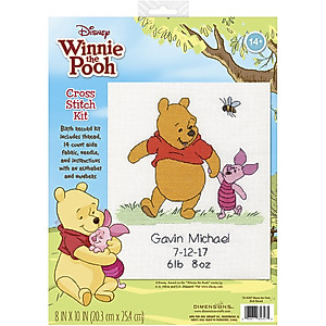 Dimensions 70-35357 Disney Winnie The Pooh Birth Record Counted Cross Stitch Kit, Winnie The Pooh Cross Stitch, 8" x 10"