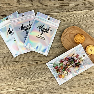 100 Pieces Mylar Holographic Resealable Bags, Resealable Mylar Bags for Small Business, Foil Pouch Ziplock Bags for Multipurpose Storage (Holographic Color, 4 x 6 Inch)