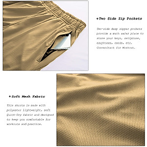 G Gradual Men's 7" Workout Running Shorts Quick Dry Lightweight Gym Shorts with Zip Pockets (Light Khaki Large)