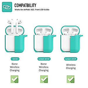 2Pack Coffea Protective Silicone Case with Keychain for Apple AirPods 2 (Black/Green)