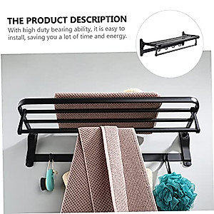 Bathroom Floating Shelf 2pcs Foldable Towel Rack Black Bathroom Towels Folding Shelf Wall Towel Holder Bathroom Tower Hanger Wall Mount Shelves Bathroom Rack Towel Hanging Rod