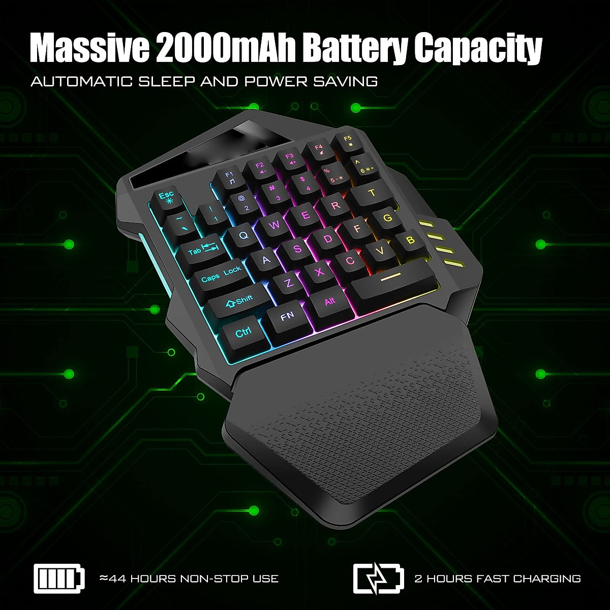 VBESTLIFE One Handed RGB Mechanical Gaming Keyboard, 2.4G Type C Professional Gaming Keypad with Recessed Keycap, 8RGB Lighting Modes, 35 Keys