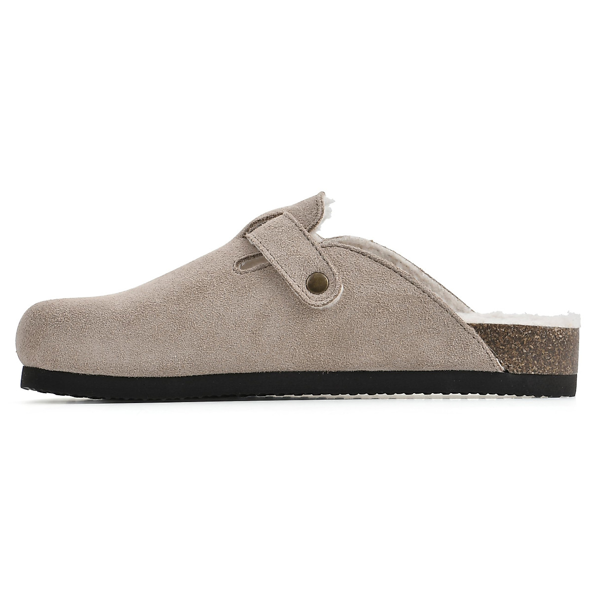 WHITE MOUNTAIN Shoes Bari Leather Footbeds Clog, Taupe/Suede W/Faux Fur, 7 M