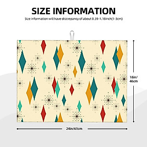 Diamond Retro Kitchen Drying Mat Mid Century Modern Decor Microfiber Dish Drainer Mat for Kitchen Counter Absorbent Reusable Washable 18x24in