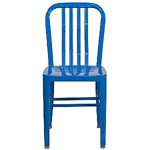 Merrick Lane Santorini Indoor/Outdoor Dining Chair - Blue Galvanized Steel Frame - 18 Inch Seat - Slatted Back