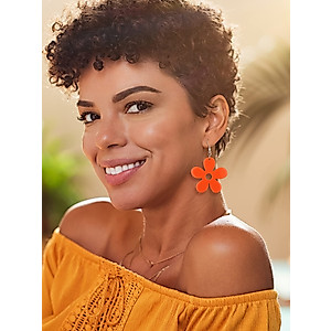 6 Pairs Retro Earrings for Women Girl Groovy Retro Daisy Flower Earrings Hawaii Daisy Flower Earrings Dangle Acrylic Daisy Flower Hawaii Plant Earrings Wild Lily Petals, 6 Colors