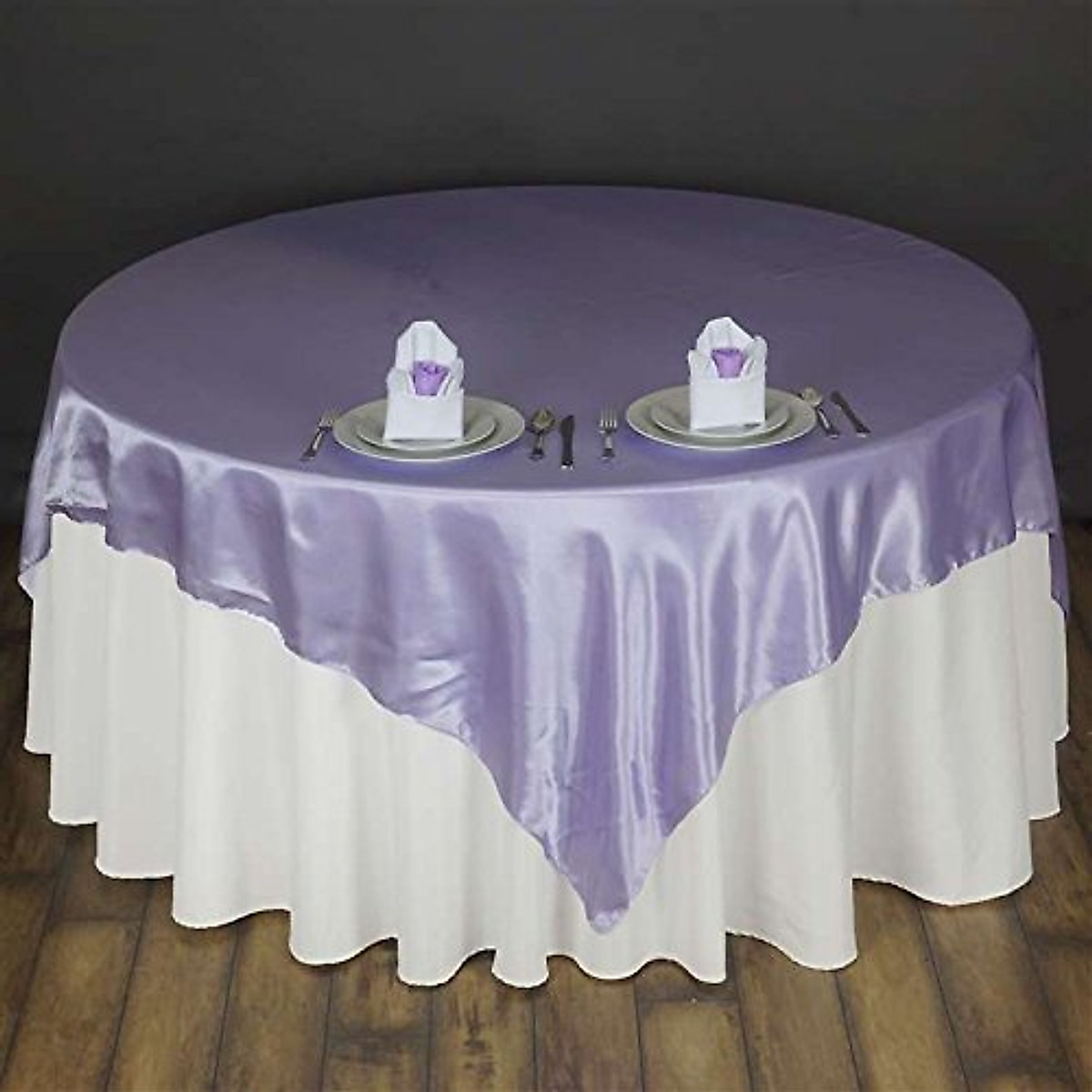 TABLECLOTHSFACTORY 72" Satin Square Table Overlay for Wedding Catering Party Table Decorations Lavender (Table Toppers)