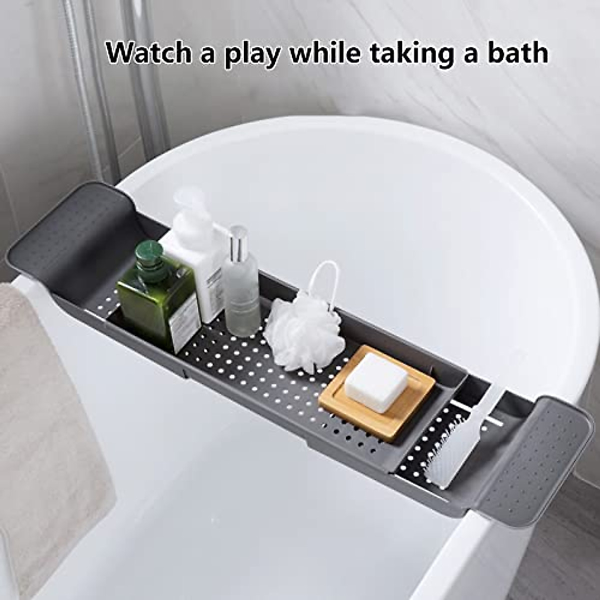 Worparsen Foldable Bathtub Tray Caddy, Waterproof Expandable Bath Table Over Tub, Premium Bathtub Caddy Tray, Expandable Bath Tray, Bath Storage Rack or Couples Birthday Wedding Gifts for mom Women W