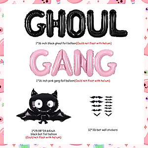 Wonmelody Halloween Ghoul Gang Birthday Party Decor for Girls Pink Black Halloween Theme Birthday Supplies Kids Halloween Party Decor with Ghoul Gang Banner Ghost and Bats for Bachelorette Party Girl