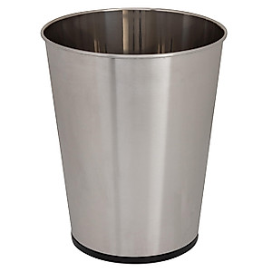 5 Liter Small Wastebasket | 11 Inches Height | Round Open Top | Trash Can | Bathroom | Bedroom | Kitchen | Dorm | Office | Disposal Waste Bin | Garbage Container | Stainless Steel
