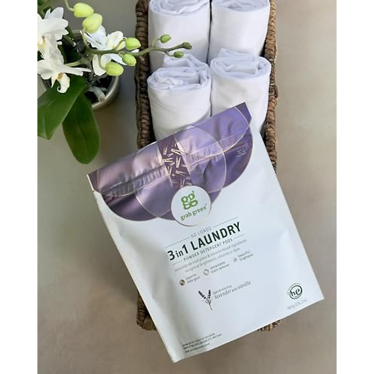Grab Green 3-in-1 Laundry Detergent Pods, 24 Count, Lavender Vanilla Scent, Plant and Mineral Based, Superior Cleaning Power, Stain Remover, Brightens Clothes