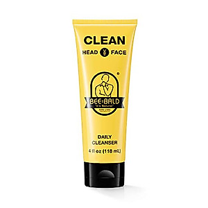 Bee Bald CLEAN Daily Cleanser for face & head refreshes and thoroughly cleanses by gently scrubbing away dry, flaky skin, leaving a fresh, tingling sensation and smell of ‘clean’, 4 Fl. Oz.