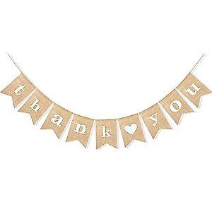 Uniwish Thank You Banner Burlap Sign for Wedding Pictures Rustic Baby Shower Hanging Bunting Garland Engagement Photo Props