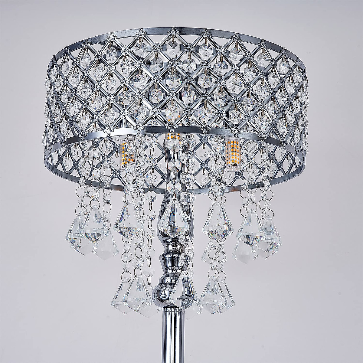 Hsyile KU300256 Mini European Crystal Floor Lamp for Living Room,Bedroom,Office,Chrome Finish,3 Lights