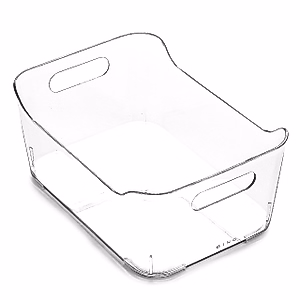 BINO Refrigerator, Freezer and Pantry Cabinet Storage Organizer Bin with Handles - Clear and Transparent Plastic Wide Nesting Food Container for Home and Kitchen (Clear, Small)