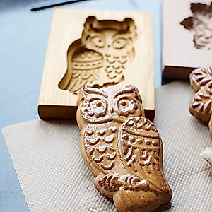 Wooden Cookie Molds, Carved Wooden Biscuit Mold Baking Cookie Mold Wooden Kitchen Cookie Cutter Embossing Press Stamp Molds Gingerbread Mold DIY Cookie Stamp (Owl 2)