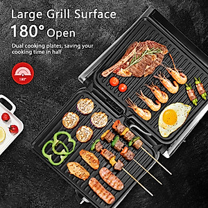 Aigostar Panini Press, 4 Slice Panini Press Grill with Temperature Control, 1400W Sandwich Maker Electric Indoor Grill with Non-Stick Plates, Opens 180 Degrees for Any Size Food, Removable Drip Tray