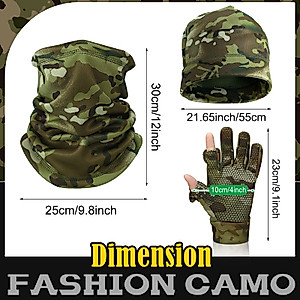 Janmercy 3 Pcs Camouflage Beanie Gloves and Scarf Set Include Beanie Neck Gaiter, 1 Pair Full Finger Hunting Gloves (Vintage Color)