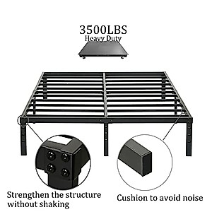 Wulanos California King Size Bed Frame with Steel Slats Support, Sturdy and Durable, 14 Inch High 3500lbs Heavy Duty Metal Platform Frames, No Box Spring Needed, Noise-Free