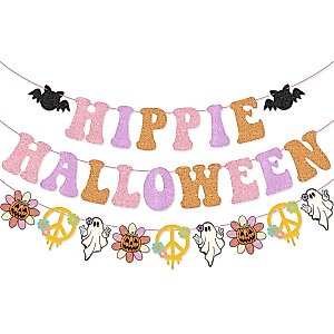 Hippie Halloween Banner Garland for Groovy Hippie Halloween Party Retro Halloween Party Decorations