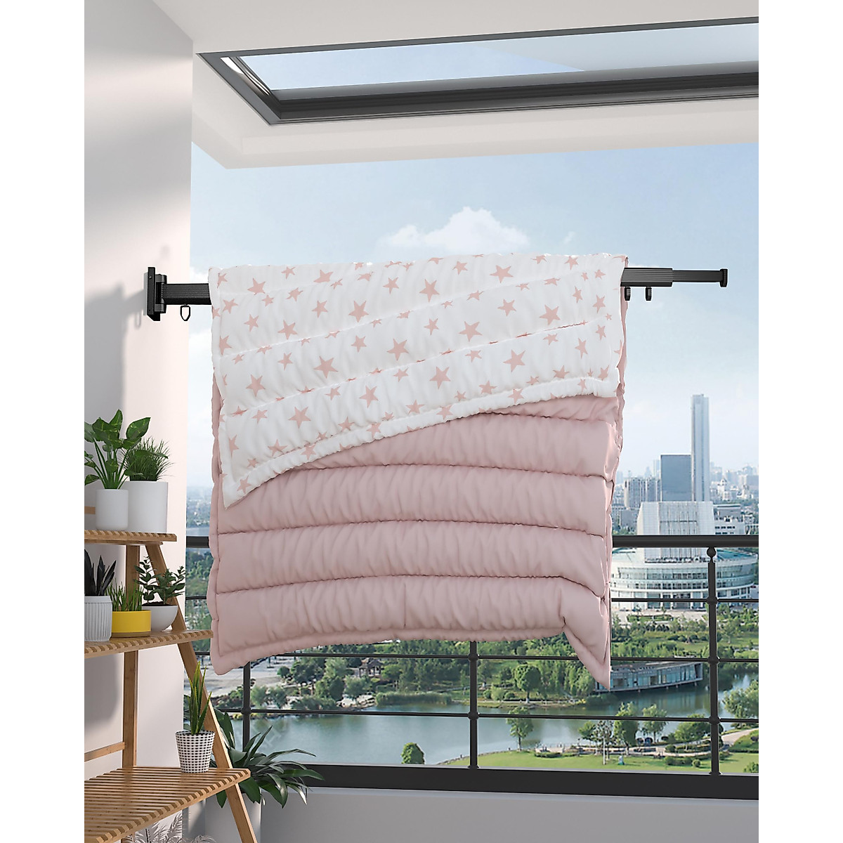 KIMCHUL Clothes Drying Rack,Wall Mounted Clothes Hanger Rack,Space-Saver, Retractable Laundry Drying Rack,Collapsible, for Laundry,Balcony, Mudroom, Bedroom (Black, Tri-Fold)