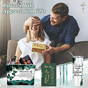 Watersay 6 Pcs Pastor's Wife Appreciation Gifts 20oz Marble Tumbler Makeup Bag A6 Journal Ballpoint Pens Christmas Inspirational Christian Gifts for Pastor and Pastor's Wife Women Godmother(Green)