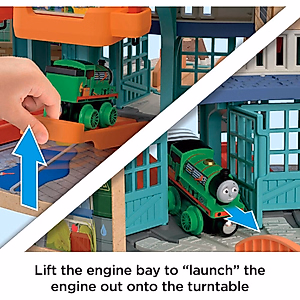 Thomas & Friends Wooden Railway Toy Train Track Tidmouth Sheds Starter Set with Percy Wood Engine for Preschool Kids Ages 3+ Years (Amazon Exclusive)