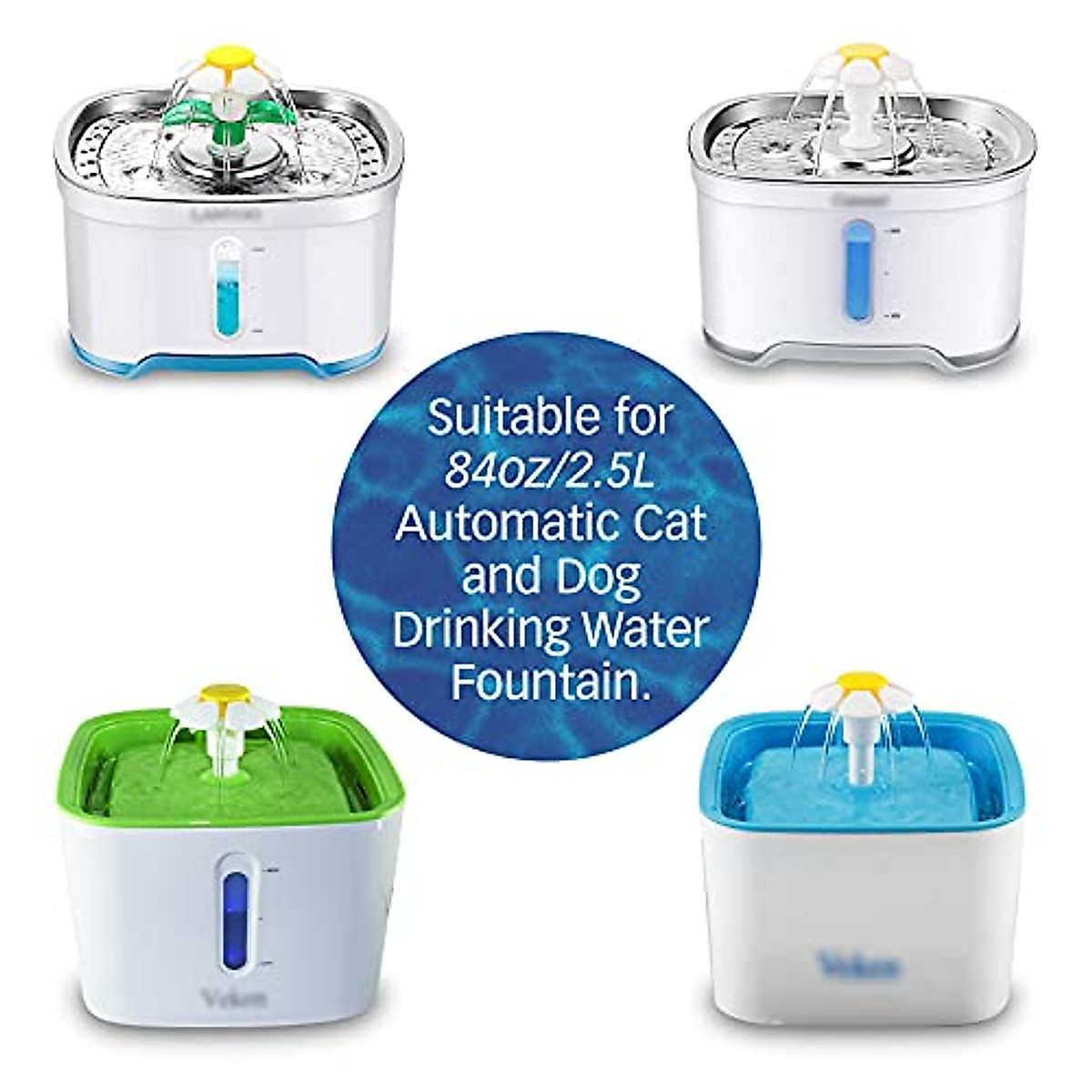 PET STANDARD Replacement Water Filter Compatible with Veken / Wonder Creature, etc... 84oz/2.5L Automatic Pet Fountain, Cat Water Fountain Pack of 10