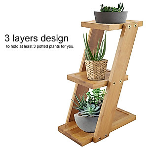 SOONHUA Mini Bamboo Plant Flower Stand,3 Tier Plant Display Ladder Shelf Flower Pot Storage Rack Display Shelving Unit Holder for Indoor and Outdoor Use Decor