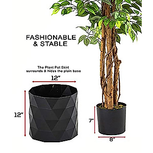 Deluxe 6 Feet Tall FICUS Silk Leaf Artificial Tree + 8" Base + 12" Plant Pot Skirt. 18 Feet of Vine Adorn Wide Real Trunks with Green Leaves Allowing Maintenance Free in-Door and Outdoor Use