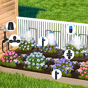 MIXC 230FT Drip Irrigation System,Quick Connector Garden Watering System Automatic Sprinkler System Kit for Lawn Raised Bed Greenhouse Plant Watering System with 1/4'' Tubing,Drip Emitters,Connectors