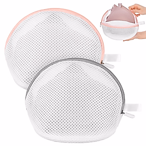 cobee 2 Pack Bra Washing Bag, Mesh Lingerie Bags with Zipper for Laundry, Lingerie Bag Underwear Brassiere Washing Bags for Women(Pink and Gray)