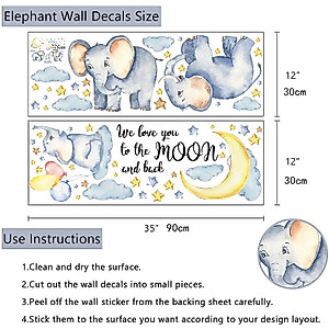 Elephant Wall Stickers for Baby Nursery Wall Decor, Elephant Nursery Wall Dacal Decor for Girls Baby Boy, We Love You to The Moon and Back Elephant Decor for Baby Room Kids Bedroom Playroom Art Gift