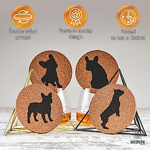 Greenline Goods French Bulldog Lovers Cork Drink Coasters - Set of 4 Dog Coasters with Protective Bottom - French Bulldog Decor Coasters for Drinks - Frenchie Gift Idea for French Bulldog Moms & Dads