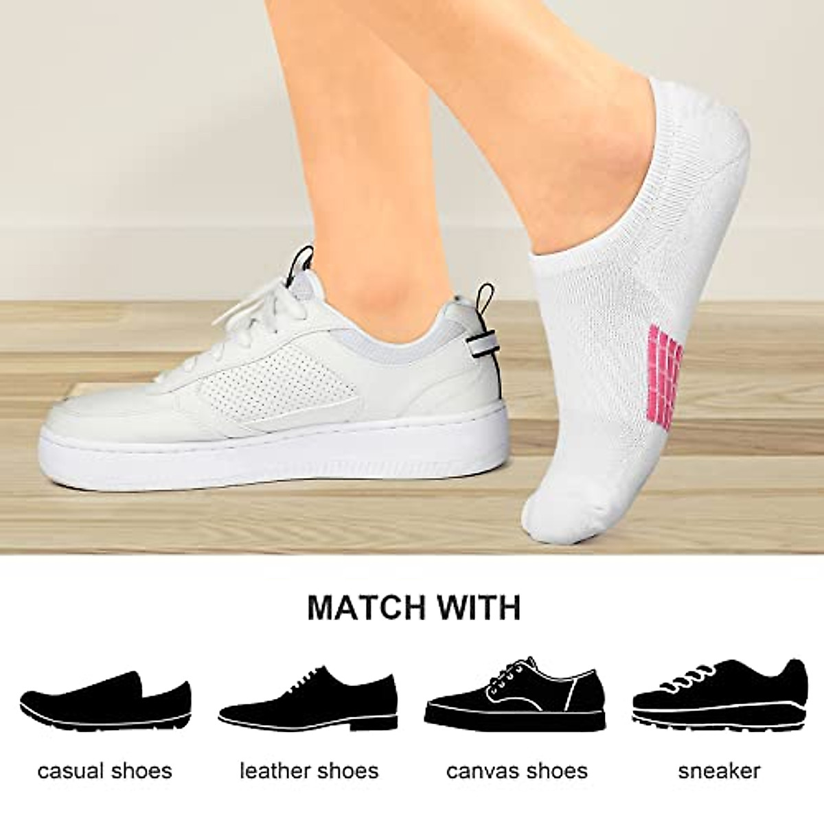 PAPLUS No Show Socks Womens 6 Pairs, Non Slip Cushioned Low Ankle Socks with Arch Support