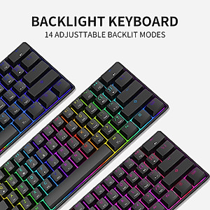 60% Mechanical Gaming Keyboard Wired 60 Percent Keyboard with LED RGB Rainbow Backlit Blue Switch for Windows PC Gaming (61 Keys, Black)