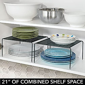 mDesign Modern Metal Square Kitchen Cabinet, Pantry, Countertop Organizer Storage Shelves for Kitchen Cabinets, Countertops, Pantry - Durable Steel, Non-Skid Feet, 2 Pack - Black