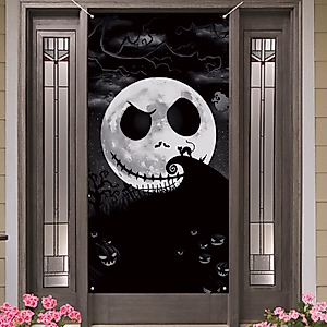 Nightmare Before Christmas Door Cover Halloween Porch Sign Banner Jack Skellington Sally Zero Oogie Boogie Halloween Decorations and Supplies for Home