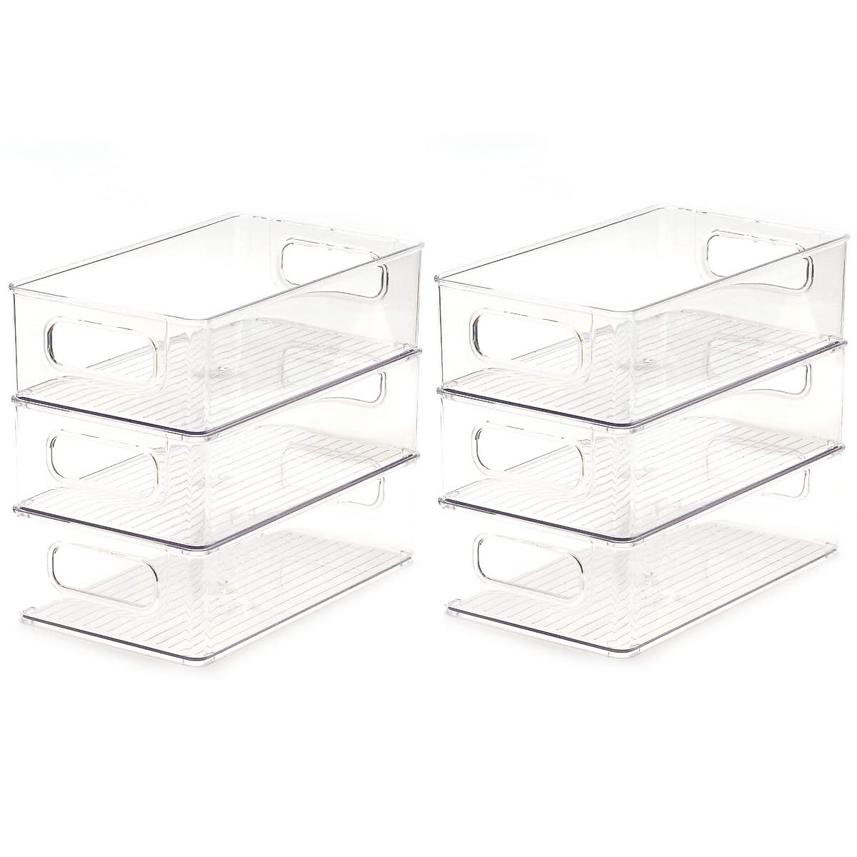 Pack of 6 Open Storage Bins Fridge Organiser Storage Box Stackable Containers Bin Drawer with Handles Kitchen Organisation for Pantry Cabinets Bathroom