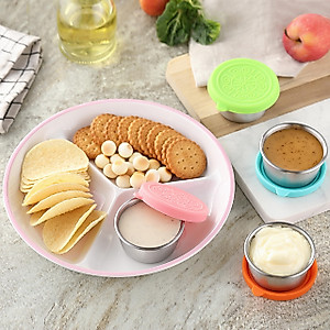 MONGSEW 6PCS Salad Dressing Container To Go, Small Condiment Containers with Leakproof Silicone Lids, Stainless Steel Condiment Containers for Lunch Bento Box, Work, School, Picnics (1.7oz each