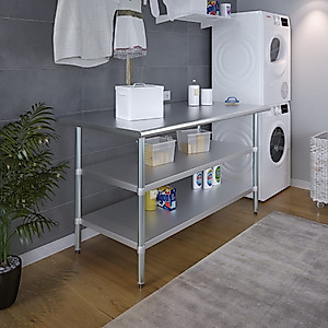 60" Long X 30" Deep Stainless Steel Work Table with 2 Shelves | Metal Food Prep Station | Commercial & Residential NSF Utility Table