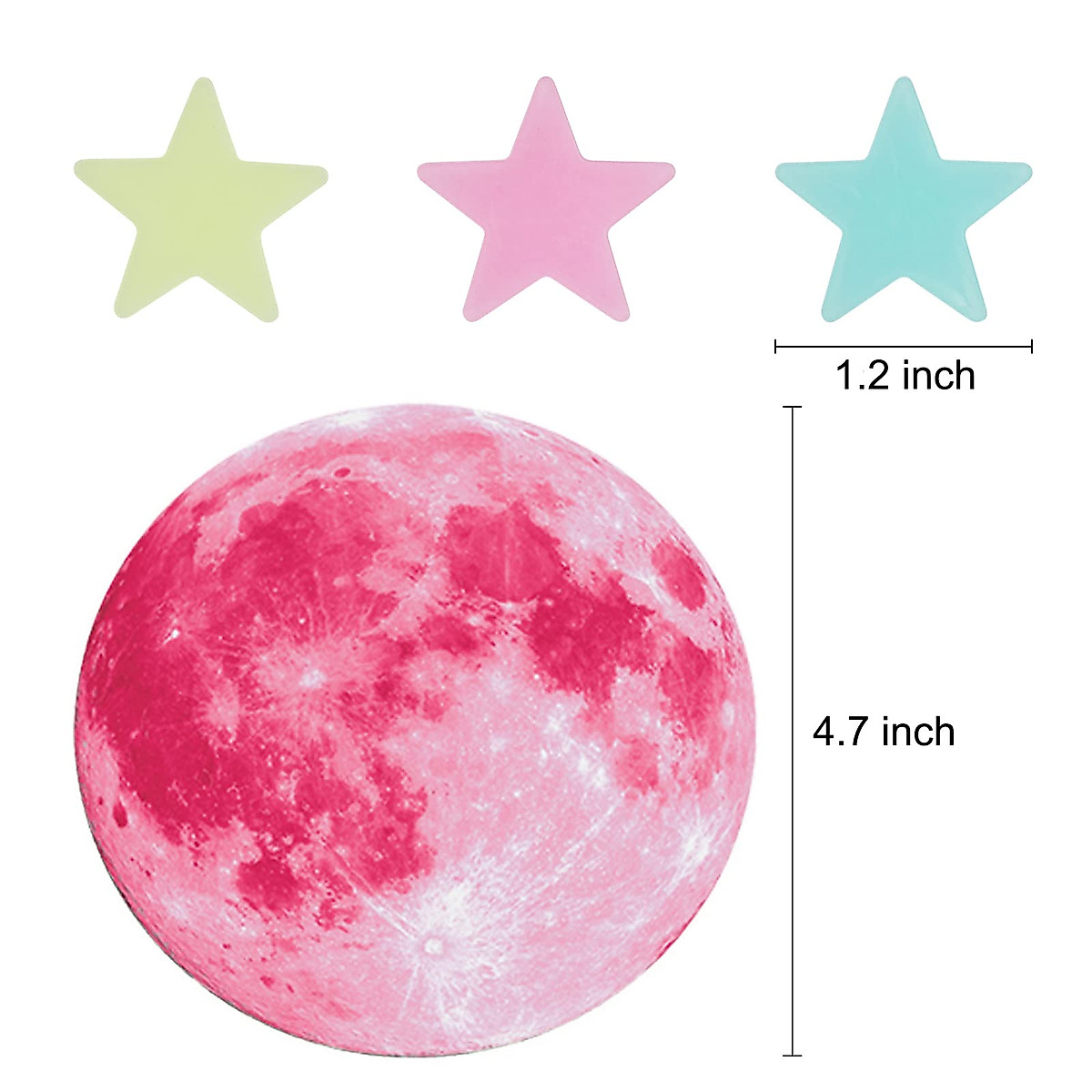 100 Pcs Glow in The Dark Stars with 3D Moon Stickers for Ceiling, Wall Decor Sticker for Nursery, Bedroom, Emo Room Decor Decal (Red Moon)