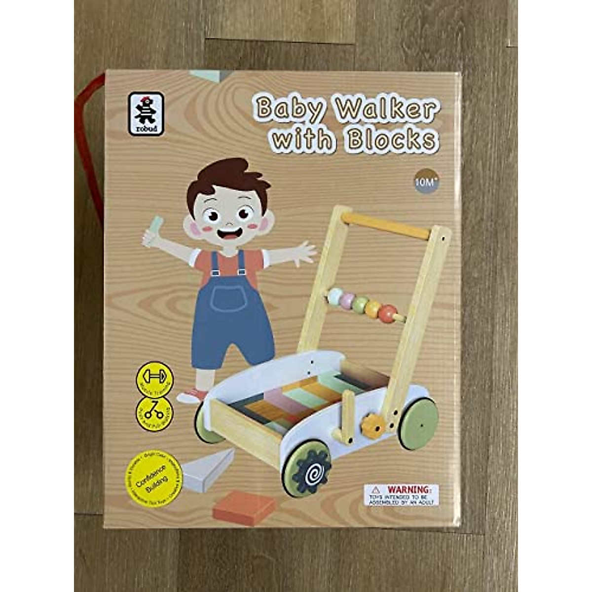 ROBUD Wooden Baby Push Walker, Baby Learning Walking Toys, 1st Birthday 1 2 3 Year Old Boys Girls Gifts, with Wooden Building Block