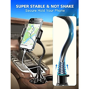 TOPGO Cup Holder Phone Mount, [Upgraded Adjustable Gooseneck & Firmly Stable] Cup Holder Phone Holder for Car, Cell Phone Automobile Cradles for iPhone 14, Samsung and More Smartphone(Black)