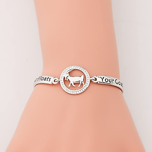 LQRI Goat Lover Gift Whatever Floats Your Goat Bracelet Pet Goat Gift Farm Farmer Gift Crazy Goat Jewelry Gift (silver)