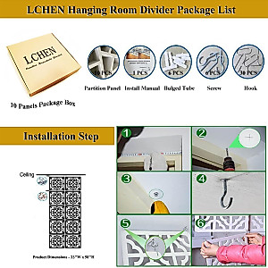 Lchen Hanging Room Divider Panel,10 Pieces Hanging Wall Divider Room Partition Wood-Plastic Thick Hanging Panel Screen Home Office Decoration(ML-S-10Panels)