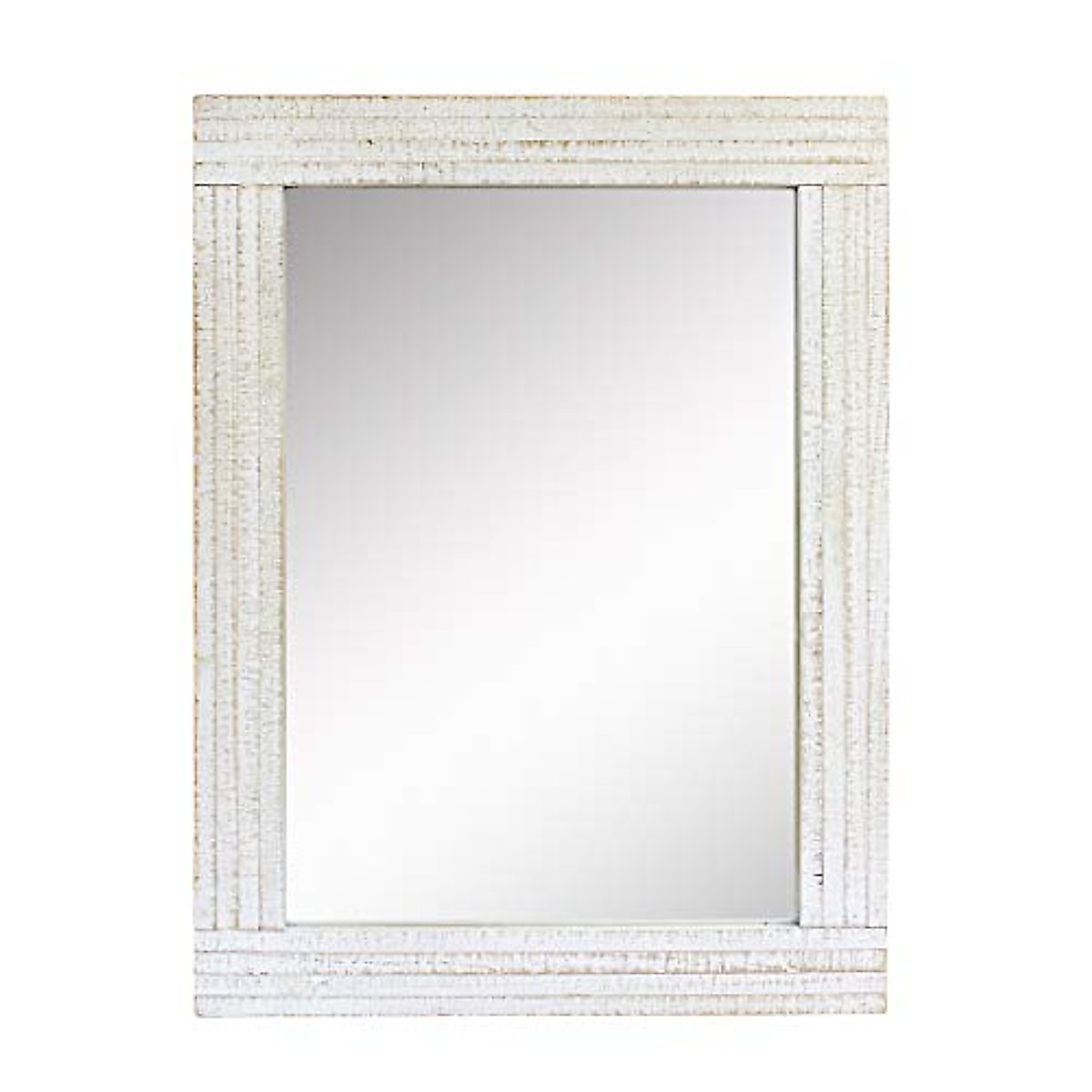 Stonebriar Rustic Rectangular Worn White Wood Frame Hanging Wall Mirror for Vertical or Horizontal Display, 24" x 18"