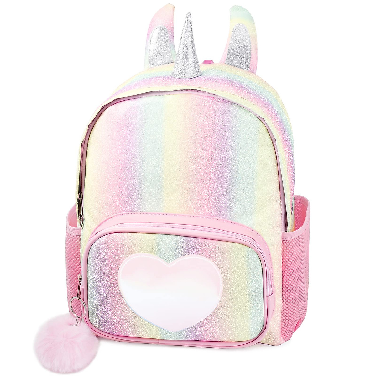 Girls Backpack, Kids Backpack for Girls with Lunch Box Girls Rainbow Unicorn Backpack Sequin Glitter School Backpack Preschool Kindergarten Elementary School Bag for 4- 8 Years Old Girl